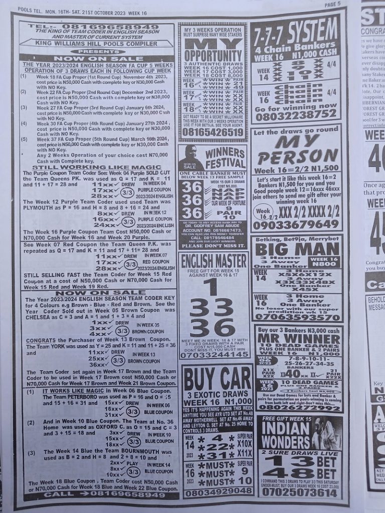 Week 16 Pools RSK Papers 2023: Soccer X Research, Bob Morton, Capital ...